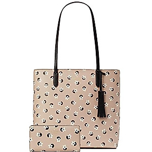 Kate Spade Tassle Charm White Floral Tote Bag Handbag & Wallet Set Neutral Multi
