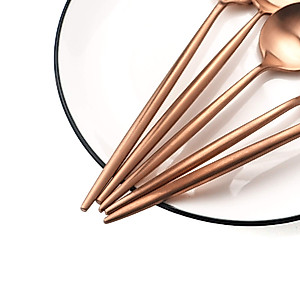 Gugrida Copper Gold Flatware, Royal 20 Pieces Luxury Matte Finish 18/10 Stainless Steel Tableware Sets for 4 Including Forks Spoons Knives, Camping Silverware Travel Utensils Set Cutlery (Rose Gold)