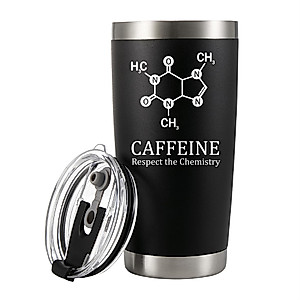 Panvola Caffeine Respect the Chemistry Gifts Science Tumbler For Teachers Vacuum Insulated Stainless Steel Tumbler With Removable Lid And Straw Black (20 oz)