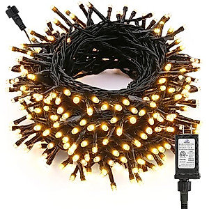 Christmas String Lights Indoor Outdoor - 70 ft 200 LED Low Voltage Waterproof Xmas Lights with 8 Modes Timer Function Plug in for Tree Room Bedroom Wedding Party (Warm White)