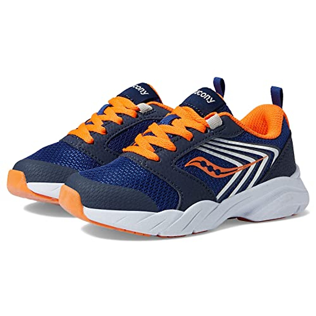 Saucony Wind FST Lac to Toe Sneaker, Navy/Orange, 2 US Unisex Big Kid