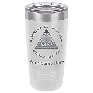 LaserGram 20oz Vacuum Insulated Tumbler Mug, Flag of Nicaragua, Personalized Engraving Included (White)