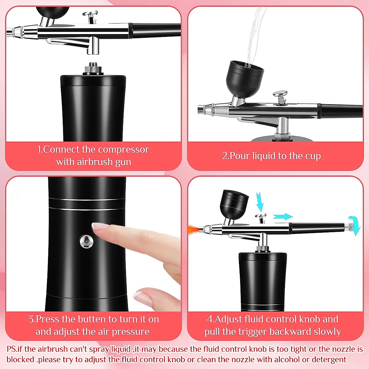 3 Modes Airbrush Kit with Compressor, 900 mAh Airbrush Set with 0.3mm Tip, Rechargeable Handheld Airbrush Compressor Gun Cleaner for Makeup, Painting, Nail, Cake Decor