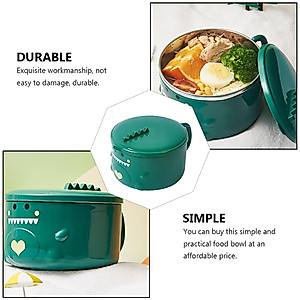 OSALADI Instant Noodle Bowls with Lid, Cartoon Dinosaur Noodle Bowl Stainless Steel Ramen Bowl Soup Bowl Cereal Bowl Pasta Bowl for Birthday Party Gift Green
