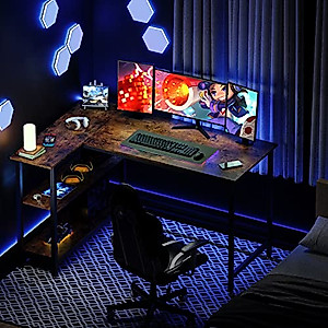 WOODYNLUX L Shaped Desk - 43 Inch Gaming Desk, Computer Corner Desk, Home Office Writing Desk with Shelf, Space-Saving Workstation Table, Modern Simple Wooden Desk, Rustic Brown