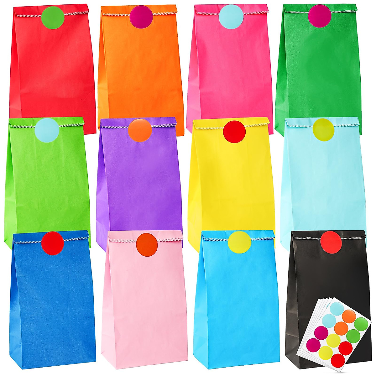 Jucoan 60 Pack Small Solid Color Paper Party Favor Bags, 9 x 5 x 3 Inch Paper Gift Bags, Wrapped Treat Bags Candy Bags for Candy Buffet, Hallowween Trick or Treat, Kids Birthdays, Baby Showers, Christmas Party, 6 Colors