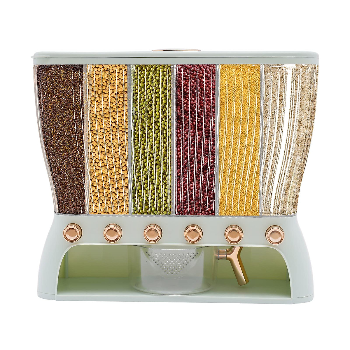 BuYouZaiLaa 6-Grid Multigrain Tank Rice Storage Dispenser Grain Dispenser with Measuring Cup Dry Food Dispenser for Home Kitchen