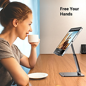 UGREEN Tablet Stand Holder for Desk Height Adjustable Aluminum Foldable Desktop Tablet Holder Wide Base Dock Multi-Angle Riser Compatible with 2024 iPad Pro 13 12.9, 11, 10.5 Air Mini 6 5, Grey