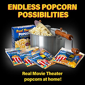 Original Whirley Pop Popcorn Maker - 6 Quart Stovetop Popcorn Popper With Five Popping Kits, Aluminum Popcorn Pot With Metal Gears, Wabash Valley Farms Stove Top Popcorn Maker, Popcorn Pan (Silver)