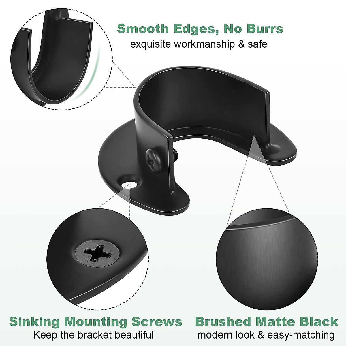 Closet Rod Bracket, Heavy Duty Closet Rod Holders, Stainless Steel, 1 Inch Closet Rod End Support U Shaped Wardrobe Brackets Closet Pole Socket with Screws, Black