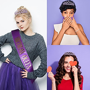 CIEHER BIirthday Sash Queen Crown Kit,Birthday Decorations,Birthday Crowns for Women Girls,Happy Birthday Tiara,Birthday Crown and Sash