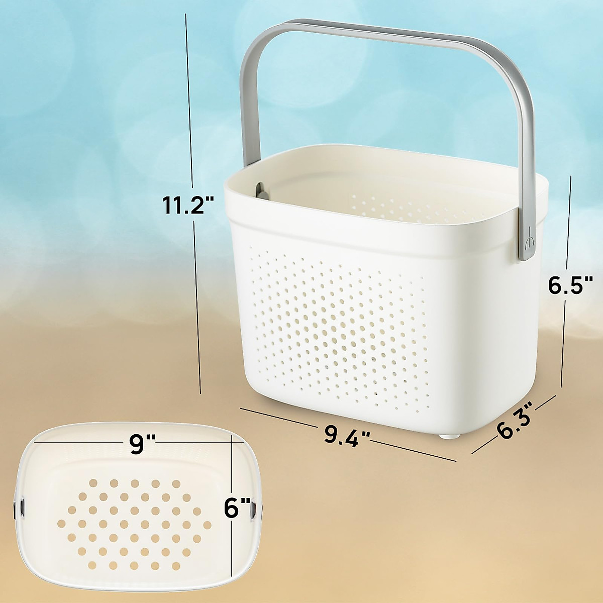 LEVERLOC Portable Shower Caddy Basket, Plastic Cleaning Caddy Organizer Storage Tote with Handle for Bathroom Kitchen Dorm Room Bedroom (Grey&White)