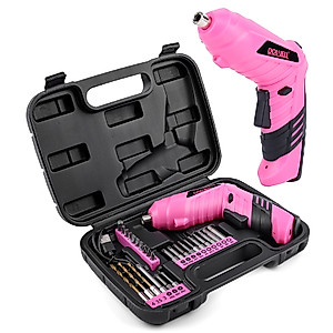 DOWELL Power Electric Cordless Screwdriver Set Rechargeable 3.6V Power Screwdriver Kit Tools for Women with 27pcs Accessories Pink