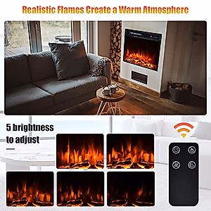 Tangkula 18 Inch Recessed Electric Fireplace Insert, 1500W Freestanding Fireplace Stove Heater W/Adjustable Flame Effect & Temperature, Built-in Thermostat, Timing Function, Remote Control