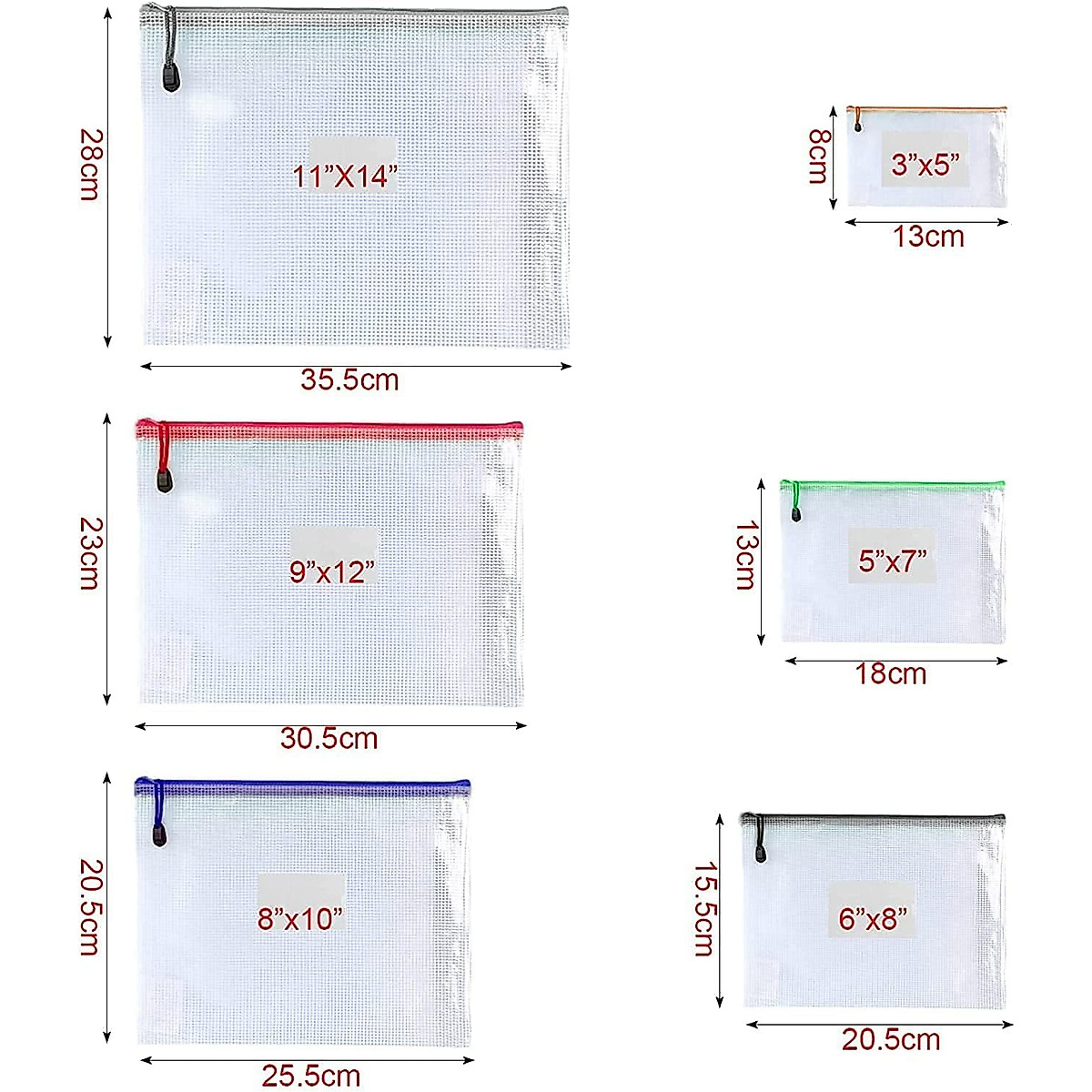 Oaimyy-Plastic Mesh Zipper Pouch Document Folders Bag Zipper Zip File Folders for Office Supplies, Travel,Organizing Storage (9"x 12", Multicolored)