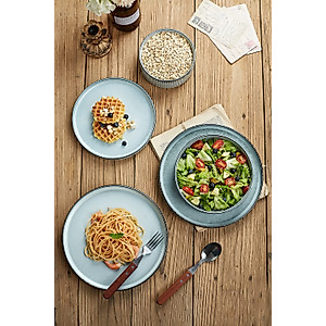 famiware Star Dinner Plates for 6, 10 inches Plate Set, Scratch Resistant, Stoneware Dinnerware, Kitchen Modern Rustic Serving Dishes, Smoky Blue