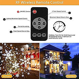 Christmas Projector Lights Outdoor, Greenclick Upgraded Rotating Snowflake Projector with Remote Timer IP65 Waterproof LED Christmas Snowfall Projection Lamp for Xmas Holiday House Decoration, 16.4ft