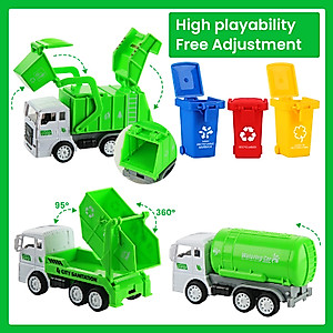 Libima 7 Pack Garbage Truck Toy Car Trash Cans Water Tanker Playset Toy Vehicles for Boys Christmas Holiday Birthday Gifts