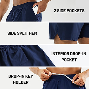 MIER Men's Workout Running Shorts Quick Dry Active 5 Inches Shorts with Pockets, Lightweight and Breathable, Navy, L