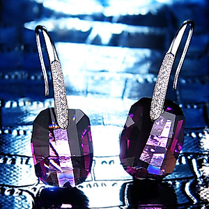 EleQueen 925 Sterling Silver CZ Rectangle Hook Drop Earrings Amethyst Color Made with Austrian Crystal for Women Girl, Valentine's Day/Mother's Day/Christmas Jewelry Gift for Girlfriend/Mom