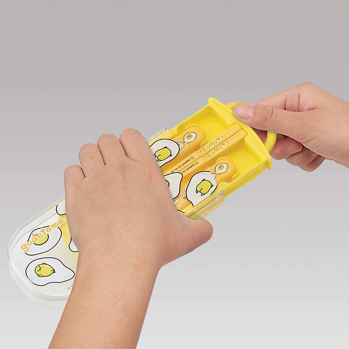 Sanrio Gudetama Egg Lunch Utensil Set- Sunnyside Up- Includes Reusable Fork, Spoon, Chopsticks and Carrying Case - Authentic Japanese Design - Durable, Dishwasher Safe