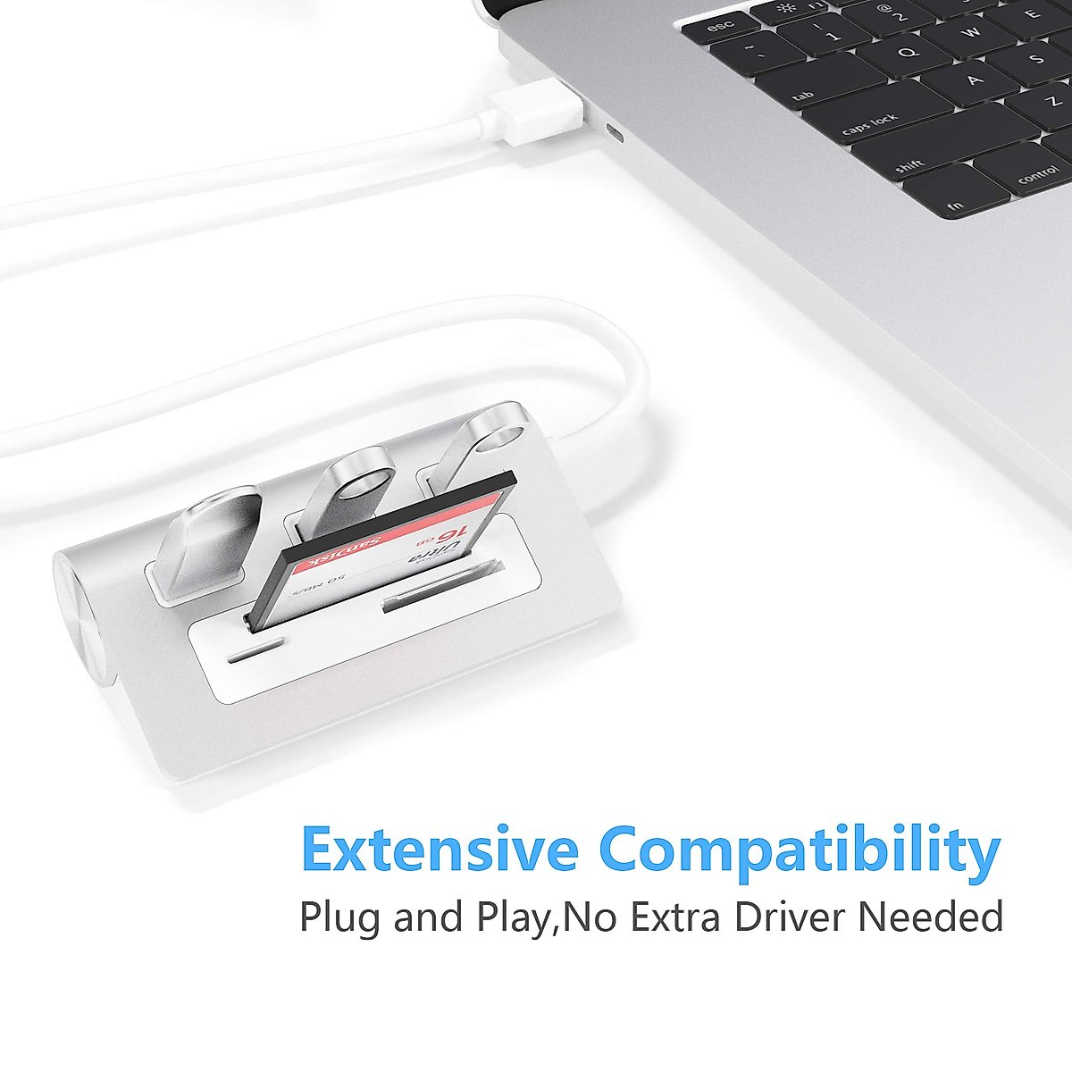 KETAKY 6-in-1 USB 3.0 Hub Adapter, 6 Port Triangle Portable Aluminum Hub, with SD/TF/CF Card Reader Combo, for iMac Pro, MacBook Air, Mac Mini/Pro, Surface Pro, PC and Laptop