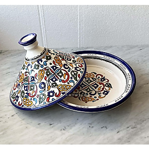 ARTKISH Hand Painted Moroccan Ceramic Tagine Cooking Pot Cookware for Cook and Serving - Pottery Tajin Dishware Perfect Housewarming Gift. (35cm = 14 inch)