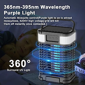 Solar Bug Zapper, 4200V Mosquito Zapper, Cordless & Rechargeable Bug Zapper Outdoor with LED Light, Portable Waterproof Electric Fly Zapper with Hook, for Patio Camping Backyard Garden