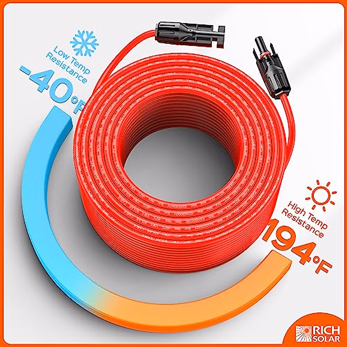 RICH SOLAR 10 Gauge 10AWG One Pair 50 Feet Red + 50 Feet Black Solar Panel Extension Cable Wire with Female and Male Connectors (50FT 10AWG)