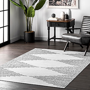 nuLOOM Romina Machine Washable Diamond Stripes Ultra Thin Area Rug, 8 x 10, White