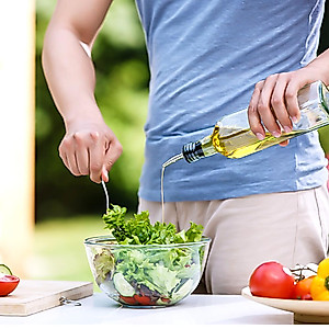 WEILAIDI Olive Oil Dispenser Bottle,2 Pcs Glass Oil Dispenser for Kitchen,Glass Olive Oil Dispenser and Vinegar Dispenser Set with 2 Stainless Steel Pourers, 4 Labels,1 Brush and 1 Funnel（500ML）