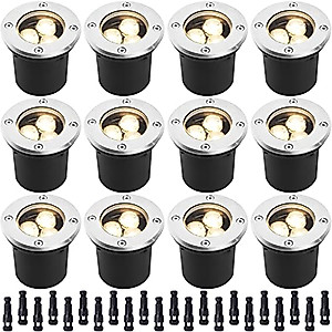 3W Led Low Voltage Landscape Lighting with Wire Connectors,Led Well Lights,12V In Ground Lights and Landscape Lights IP67 Waterproof for Garden, Driveway, Deck,Tree Up lights( Warm White 12 Pack)