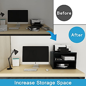 Deoxuefo Printer Stand with Storage - Wood Under Desk Printer Table with Wheels 15.7x11.8x14 Inch, 2 Tier Small Black Rolling Printer Cart for Home, Office, Scanner, Fax, Computer