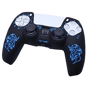 HLRAO Laser Engraved Dragon Silicone Case Skin Case (Radiation) for PS5 Controllers x 1 with Laser Dragon Thumb Grips x 2.