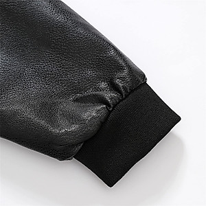 Maiyifu-GJ Men Stand Collar Leather Jacket Pu Patchwork Zip Up Bomber Biker Coat Lightweight Faux Leather Motorcycle Jackets (Black,5X-Large)