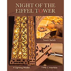 Rowood Eiffel Tower,3D Puzzle Model Kits for Adults,DIY 3D Wooden Puzzles for Adults,Builing Set with LED,Home Decoration Festival Gift Idea