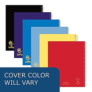Roaring Spring Lefty Wirebound Spiral Left Handed Notebook, One Subject, 8.5"x10.5", 100 White Sheets Wide Ruled Paper, Asst Colors, Right Side Wire For Easier Use, Perforated, 3 Hole Punched