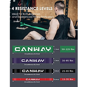 CANWAY Pull Up Assistance Bands, Resistance Bands Set Workout Stretch Fitness Bands, Heavy Duty Exercise Bands for Body Working Out,Powerlifting,Training, Set of 4, with Instruction Guide,Carrying Bag