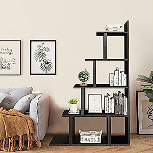 YITAHOME 5 Tiers Bookshelf, Modern 5 Shelf Bookcase Freestanding L Shape Bookshelves Display Shelf Storage Organizer Corner Bookshelf and Bookcase for Living Room Bedroom Home Office Hallway, Black