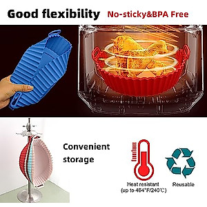 2-Pack Air Fryer Silicone Liners Pot for 3 to 5 QT, Air Fryer Silicone Basket Bowl, Reusable Baking Tray Oven Accessories (Top 8in, Bottom 6.75in,Red and Blue)