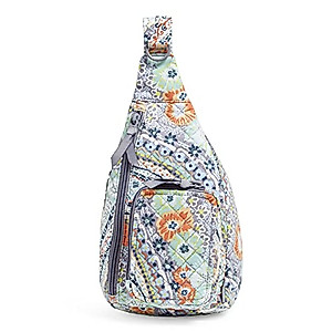 Vera Bradley Women's Cotton Mini Sling Backpack, Citrus Paisley - Recycled Cotton, One Size