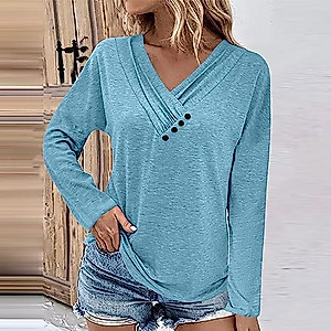 Womens Fall Fashion 2023 Clothes Long Sleeve Shirts Plus Size Sexy Going Out Tops Blouses for Women Dressy Clothing Tunics Or Tops to Wear with Leggings Loose Fit Vacation Outfits(01-Blue,Medium)