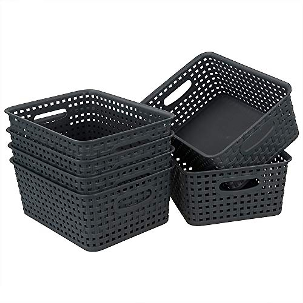 Bringer Grey Plastic Weave Storage Baskets, 6-Pack, F
