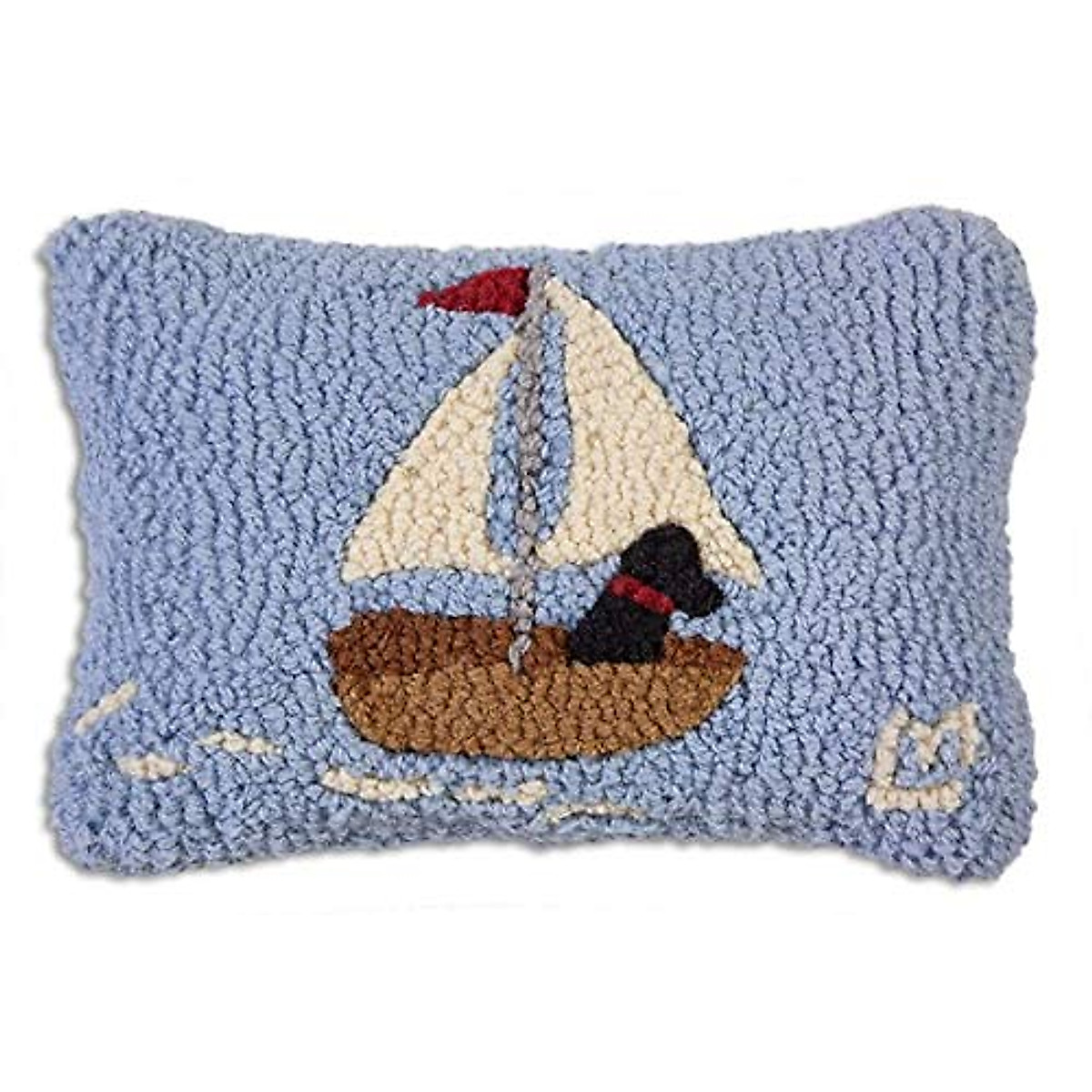 Chandler 4 Corners Artist-Designed Black Lab Sailing Hand-Hooked Wool Decorative Petite Throw Pillow (8” x 12”)