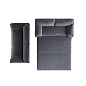 HomSof 63.8" Queen Pull Out Sofa Bed,3-in-1 Convertible Sleeper Sofa with 2 Soft Pillows,Multi-Functional Velvet Loveseat Bed for Living Room,Bedroom,Apartment,Office,Grey
