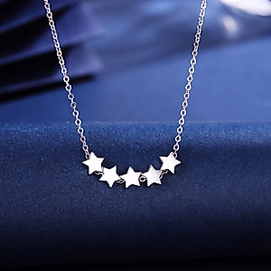 MADAOGO 50th Birthday Gifts for Women, Sterling Silver Five Star Necklace, Dainty Star Necklace, 6 mm Star Beads, 1973 Birthday Jewelry Gift Ideas