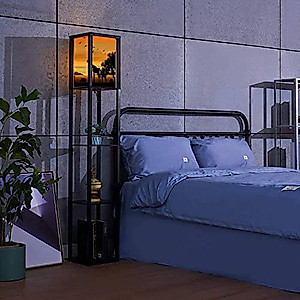 JITHCG African Nature African Savanna Landscape Standing Lamp with Shelves Flaxen Fabric Shade Floor Lamp Tall lamp Corner Bedside Lamp for Living Room Bedroom Aesthetic Decor