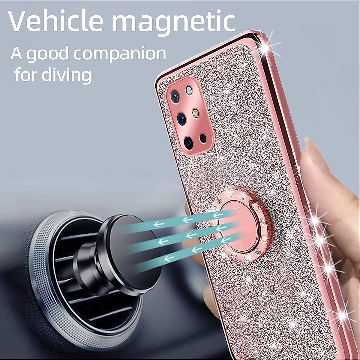 KuDiNi Oneplus 8T Case, Glitter Rose Crystal Soft Clear TPU Protective Cover with Kickstand for Oneplus 8T (2020)