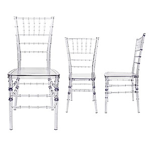 FOH FOHFurniture Set of 4 Acrylic Chiavari Chairs, Modern Clear Ghost Dining Chair, Crystal Transparent Seat, Plastic Shell Accent Side Chairs for Wedding Party Event Reception