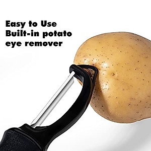 Rainspire Premium Swivel Vegetable Peeler, Kitchen Gadgets Apple Peeler Potato Peeler Veggie Peeler Fruit Peeler, Soft Grip Handle, Dishwasher Safe Kitchen Accessories, Flat, Black